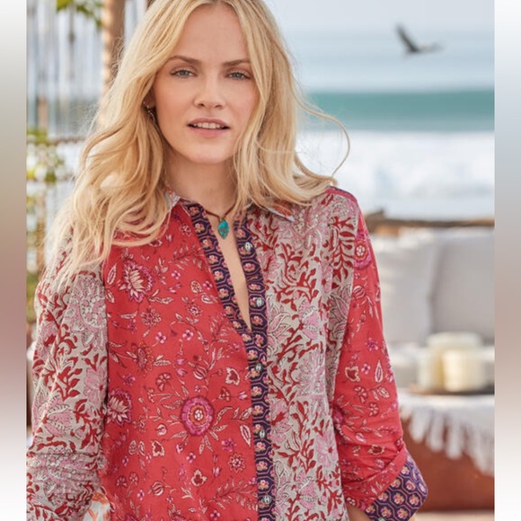 Sundance | Tops | Sundance Womens Button Up Kalamaria Mixed Print Shirt ...
